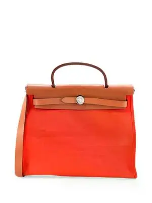 Hermès Herbag Zip Leather And Toile 31 Shoulder Bag - Orange