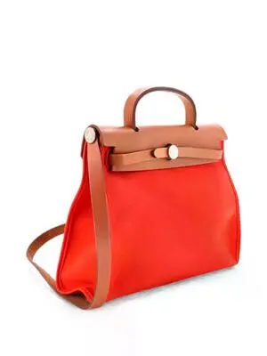 Hermès Herbag Zip Leather And Toile 31 Shoulder Bag - Orange