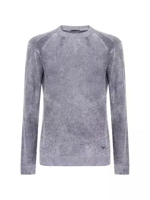 Emporio Armani Ribbed Virgin Wool Sweater With Mélange Print - Grey