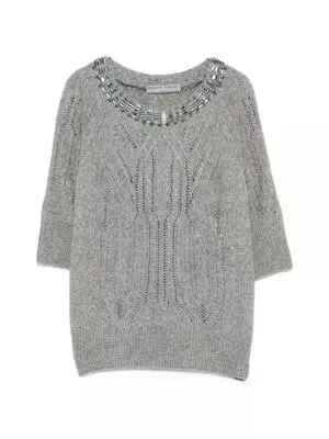 Ermanno Scervino Crystal-embellished Cable-knit Cashmere Sweater - Grey