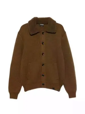 TOM FORD Shearling-collar Elbow-patch Cardigan - Brown