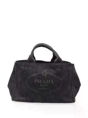 Prada 2020 Logo-print Tote Denim Bag - Black