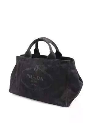 Prada Logo Print Denim Tote Bag