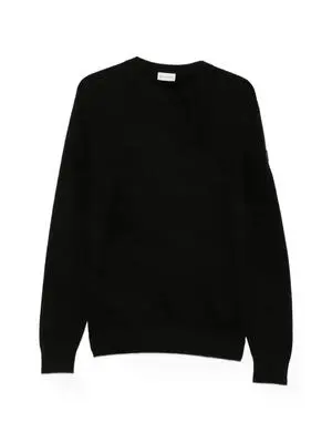 Moncler Logo Patch Waffle-knit Crew Neck Sweater - Black