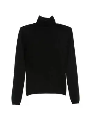ALLUDE Padded Shoulder Turtleneck Sweater - Black