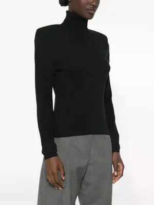 ALLUDE Padded Shoulder Turtleneck Sweater - Black