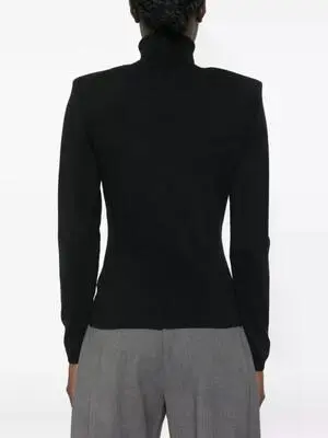 ALLUDE Padded Shoulder Turtleneck Sweater - Black