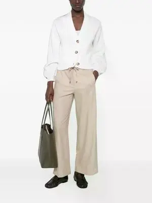 ALLUDE V-neck Cardigan With Ribbed Trim - White