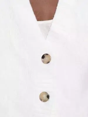 ALLUDE V-neck Cardigan With Ribbed Trim - White