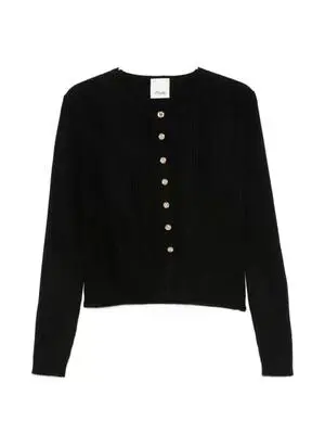 ALLUDE Ribbed-knit Button-up Cardigan - Black