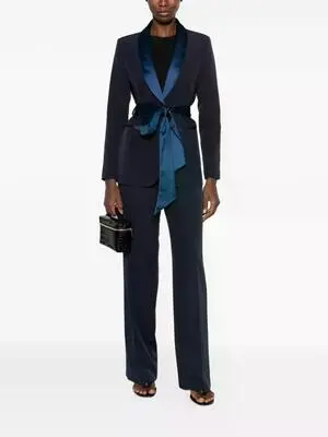 JE SUIS LE FLEUR Satin-lapel Belted Single-breasted Suit - Blue