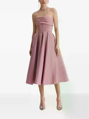 FRAMBOISE Strapless Panel Bodice Dress With Pleated Skirt