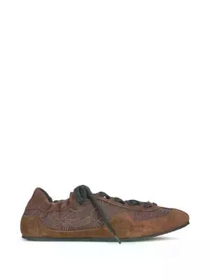 Cecilie Bahnsen Blaise Floral-embroidered Sneakers - Brown