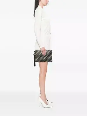 Dior 2022 Oblique Canvas A4 Zipped Pouch Clutch Bag - Blue