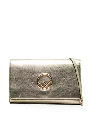 Fendi 2010-2026 Metallic Calfskin F Is Kan I Wallet On Chain Crossbody Bag - Gold
