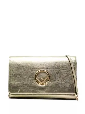 Fendi 2010-2026 Metallic Calfskin F Is Kan I Wallet On Chain Crossbody Bag - Gold