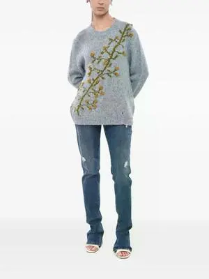 BAZISZT Embroidered Crew-neck Sweater