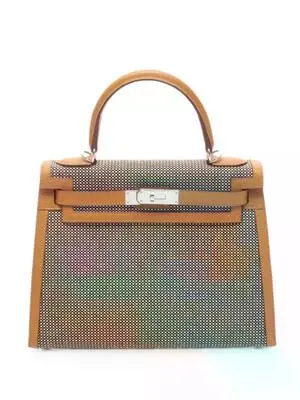 Hermès Kelly 28 Handbag In Leather And Textured Fabric - Neutrals