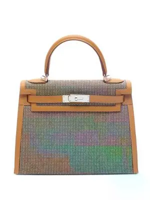 Hermès Kelly 28 Handbag In Leather And Textured Fabric - Neutrals