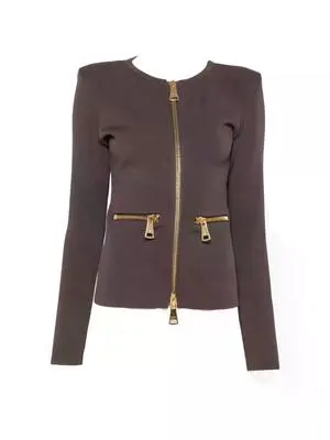 Elisabetta Franchi Zip-detail Shoulder-pad Cardigan - Brown