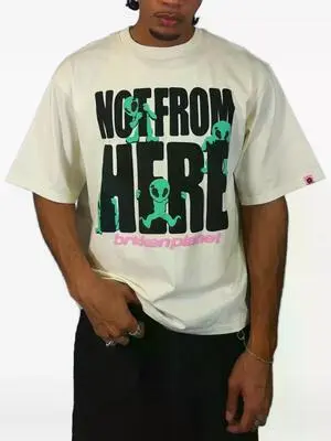 BROKEN PLANET Not From Here Graphic-print Oversized T-shirt - Neutrals