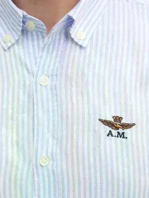 AERONAUTICA MILITARE Vertical-stripe Logo-embroidered Shirt