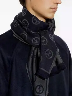 Giorgio Armani Monogram Fringed Scarf - Blue