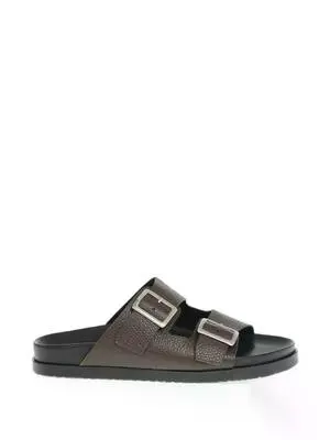 Corneliani Pebbled Leather Buckle Sandals - Brown
