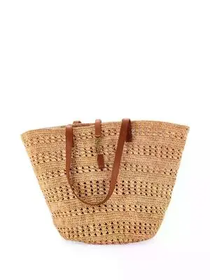 Saint Laurent Panier Monogram Basket Shopper Raffia Medium Tote Bag - Neutrals