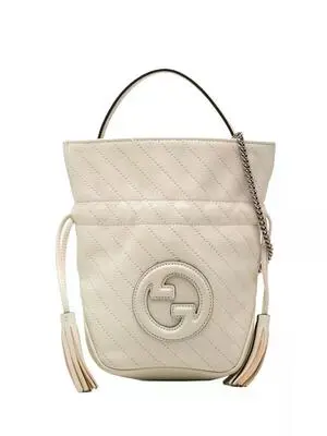 Gucci Diagonal Stitched Calfskin Bucket Bag - White