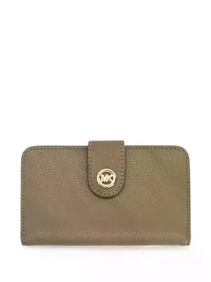 Michael Kors Medium Logo-plaque Pebbled-leather Wallet - Neutrals