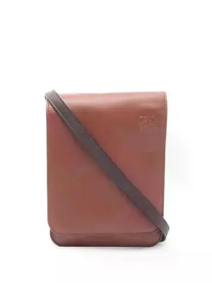 Loewe 2010-2026 Bicolor Leather Anagram Gusset Flat Crossbody Bag - Brown