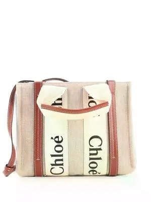 Chloé Woody Convertible Canvas With Leather Small Tote Bag - Neutrals