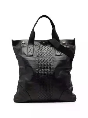 Bottega Veneta Intrecciato Trimmed Nappa Convertible Tote Satchel - Black