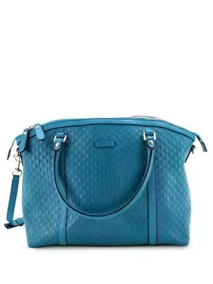Gucci Britt Convertible Dome Microssima Leather Medium Satchel - Blue