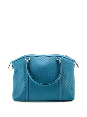 Gucci Britt Convertible Dome Microssima Leather Medium Satchel - Blue