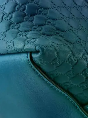 Gucci Britt Convertible Dome Microssima Leather Medium Satchel - Blue
