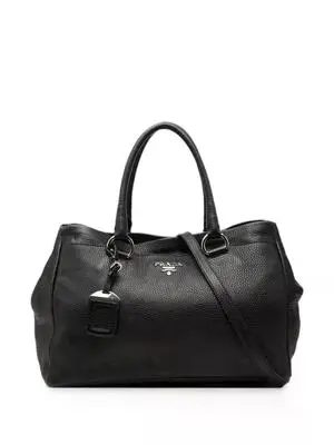 Prada 2010-2026 Vitello Daino Open Convertible Tote Satchel - Black