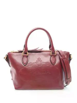 Prada 2000s Logo-embossed Leather Handbag - Red