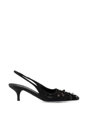 Prada Embroidered Satin Slingback Pumps - Black