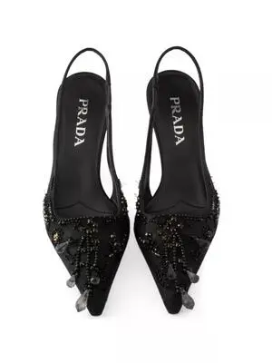 Prada Embroidered Satin Slingback Pumps