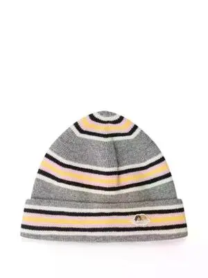 Fiorucci Angel-patch Striped Beanie Hat - Grey