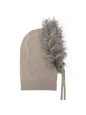 P.a.r.o.s.h Feather Embellished Wool Beanie - Grey