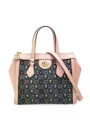 Gucci 2016-2026 Small Gg Denim Embroidery Ophidia Satchel - Blue