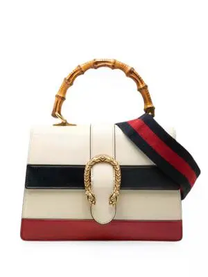 Gucci 2016-2026 Medium Leather Bamboo Dionysus Web Satchel - White