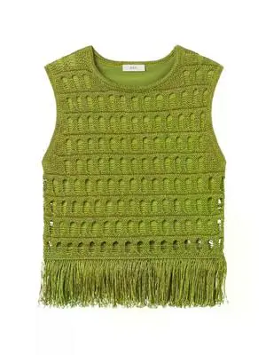 A.L.C. Esme Fringed Pointelle-knit Sleeveless Top - Green