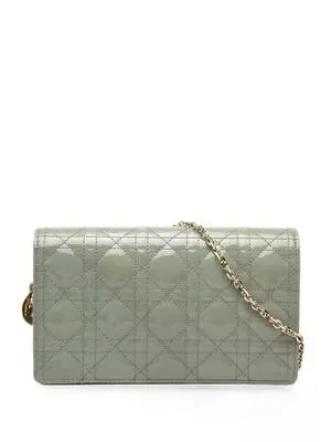 Dior 2022 Patent Cannage Lady Wallet On Chain Crossbody Bag - Grey