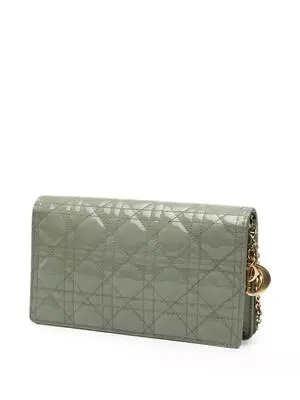Dior Patent Cannage Lady Wallet On Chain Crossbody Bag - Grey