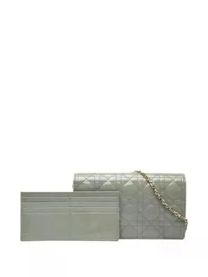 Dior Patent Cannage Lady Wallet On Chain Crossbody Bag - Grey