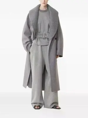 LANVIN Ribbed-collar Double-breasted Coat - Grey